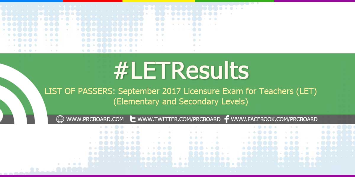 LIST OF PASSERS: September 2017 LET Results Teachers Board Exam ...