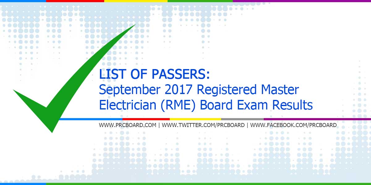 LIST OF PASSERS: September 2017 Registered Master Electrician (RME ...