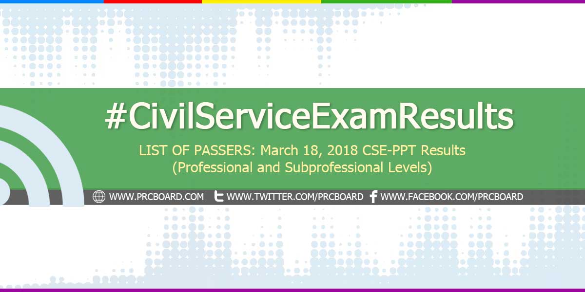 LIST OF PASSERS: March 18, 2018 Civil Service Exam Results CSE-PPT
