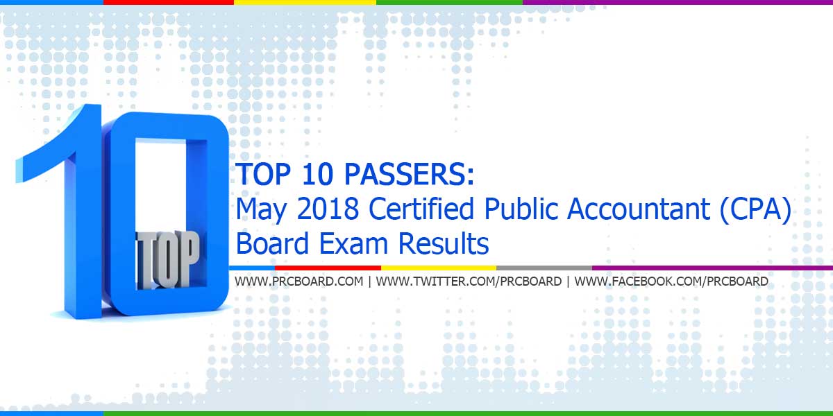 TOP 10 PASSERS: May 2018 CPA Board Exam Topnotchers TOP 10 PASSERS: May 2018 CPA Board Exam Topnotchers