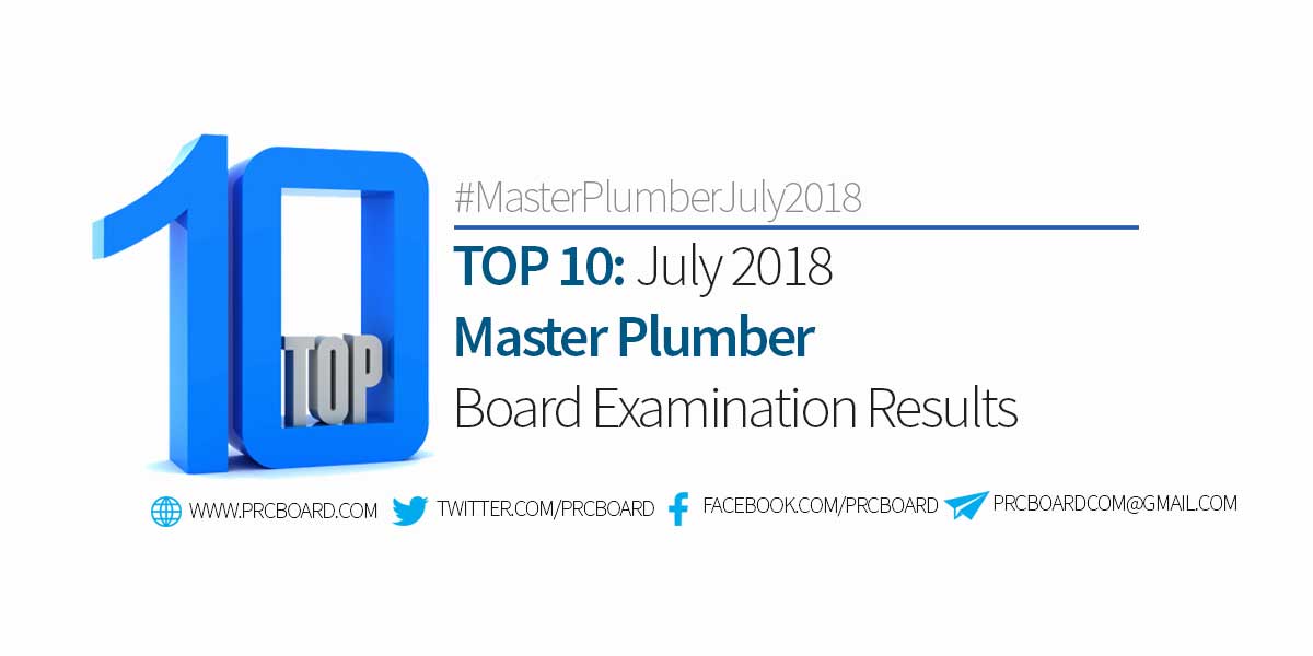 Master Plumber Board Exam Result July 2018 – Top 3 Passers