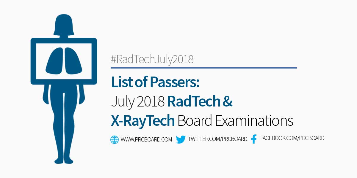RadTech Board Exam Result July 2018, X-Ray Tech List of Passers