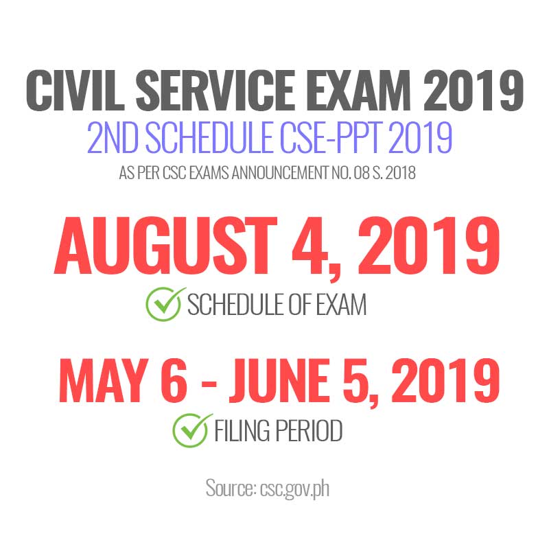 DETAILS: August 2019 Civil Service Exam CSE-PPT Schedule, Application ... DETAILS: August 2019 Civil Service Exam CSE-PPT Schedule, Application ...