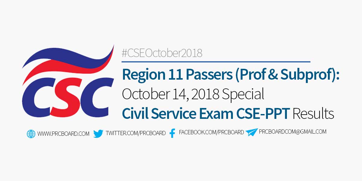 REGION 11 Passers (Prof & Subprof): October 2018 Civil Service Exam ...