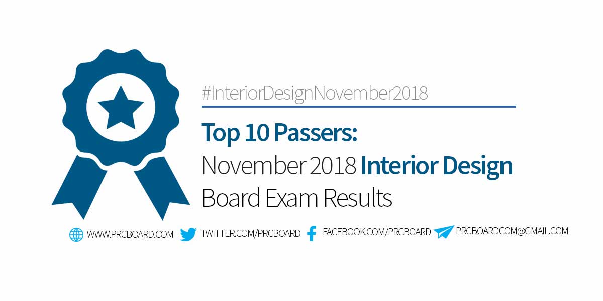Interior Designer Board Exam Results November 2018, Top 10 Passers