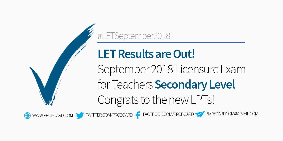 LET Results September 2018 Secondary Level