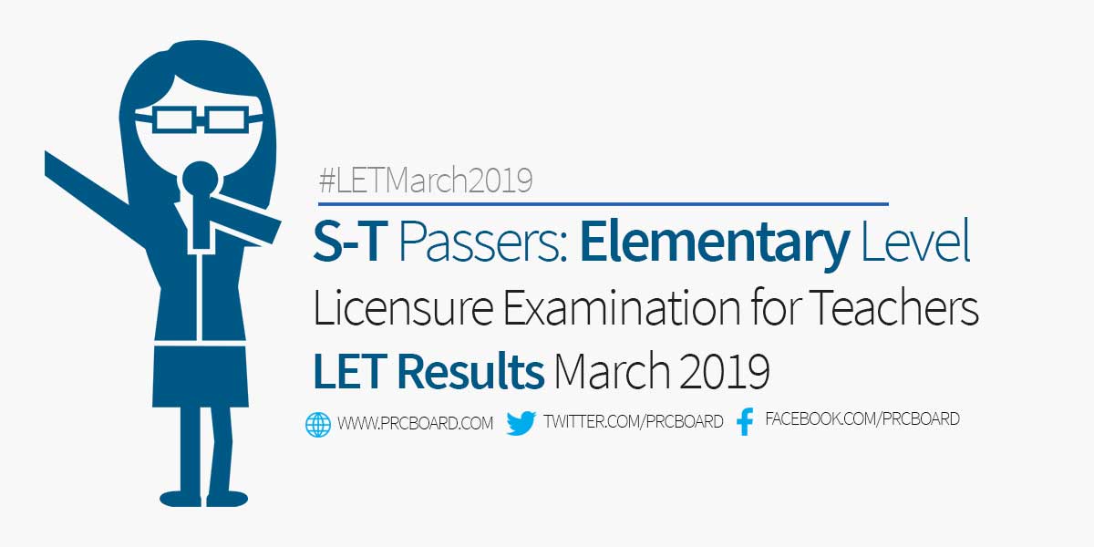 S-T LET PASSERS ELEMENTARY– March 2019 Teachers Board Exam Results