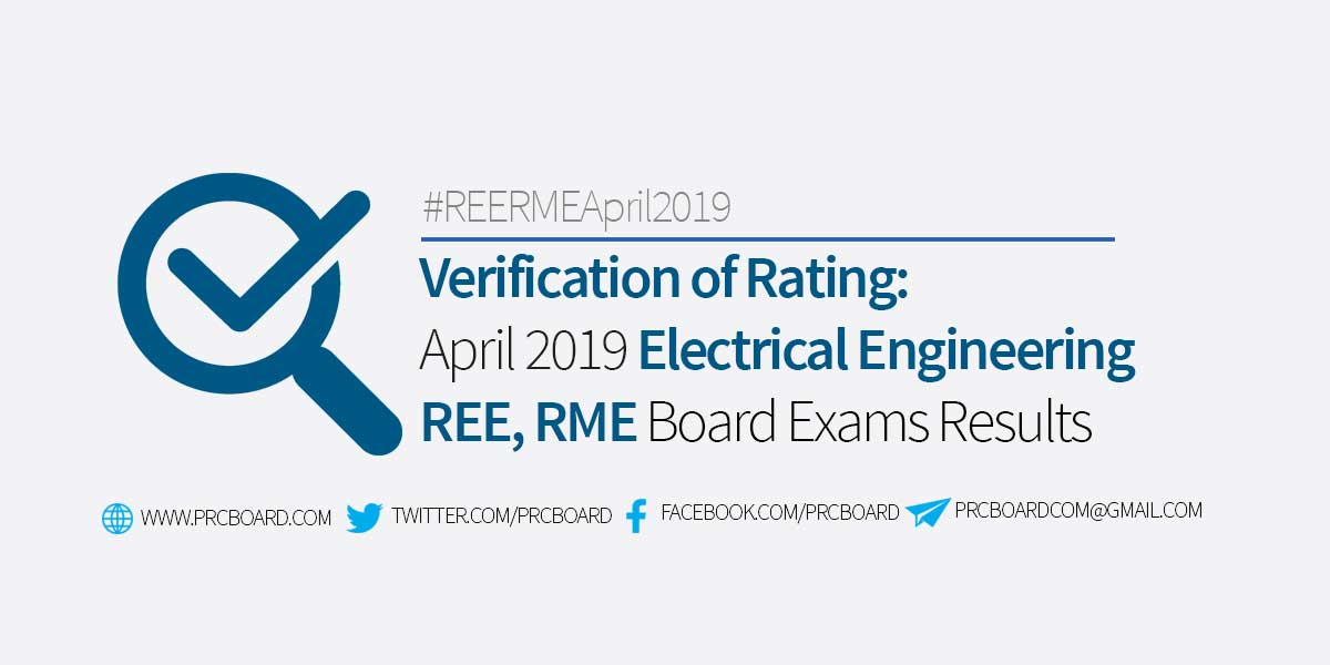 VERIFICATION OF RATING – April 2019 Electrical Engineering, REE RME ...