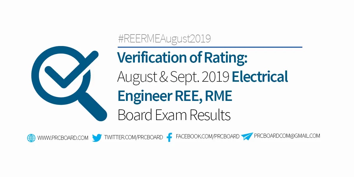 VERIFICATION OF RATING: August 2019 Electrical Engineer REE, RME Board ...