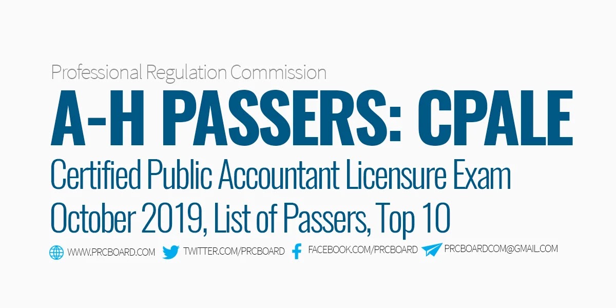 CPALE Board Exam Result October 2019: A-H Passers