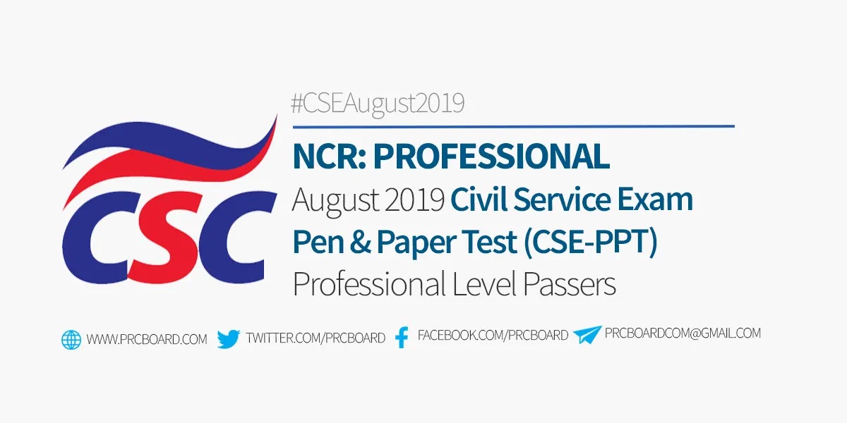 NCR RESULT, PASSERS: August 2019 Civil Service Exam CSE (Professional ...