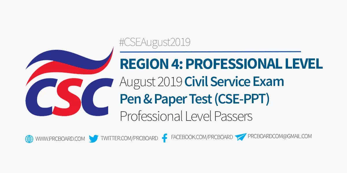 REGION 4 RESULT: August 2019 Civil Service Exam CSE, List of Passers ...