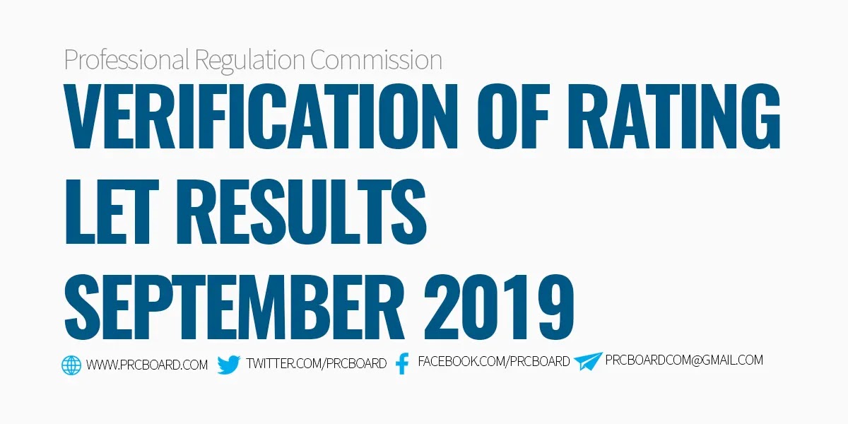 VERIFICATION OF RATING – LET Results September 2019 VERIFICATION OF RATING – LET Results September 2019