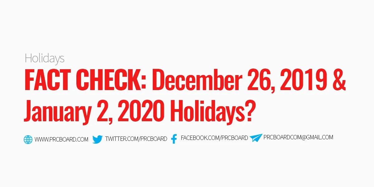 December 26, 2019 and January 2, 2020 Holidays?