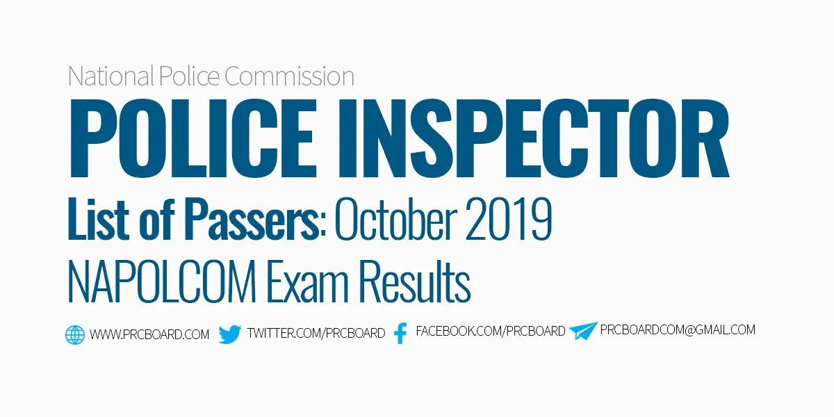Police Inspector (2nd Class) Passers: Result NAPOLCOM Exam October 2019