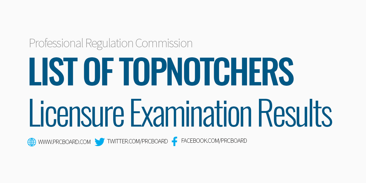 List of Topnotchers – PRC Board Licensure Exam Results