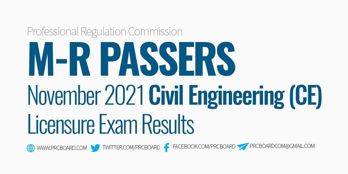 M-R Passers: Civil Engineering Board Exam November 2021 Results