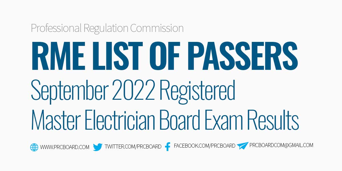 RME RESULTS: September 2022 Registered Master Electrician Board Exam ...