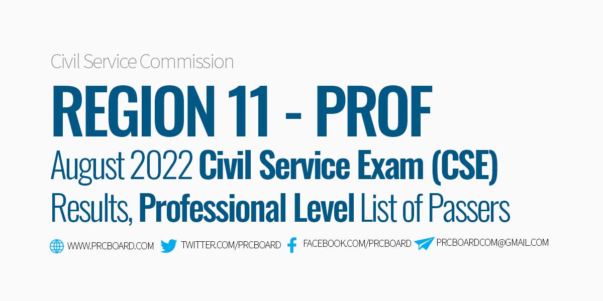 REGION 11 PASSERS: August 2022 Civil Service Exam CSE Results, Professional