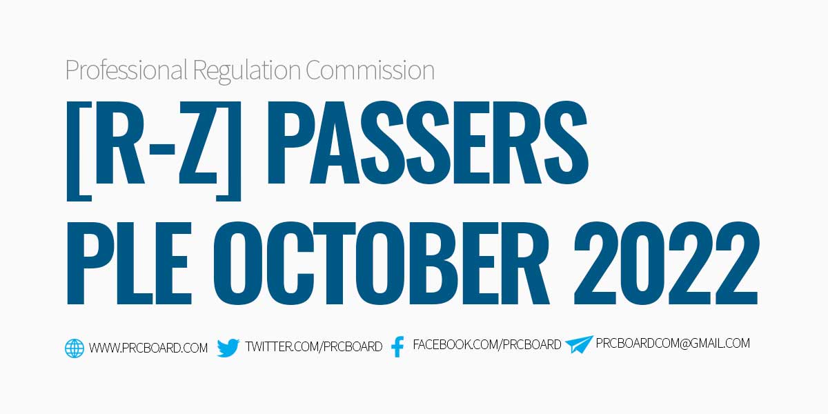 PLE Result October 2022: R-Z List of Passers