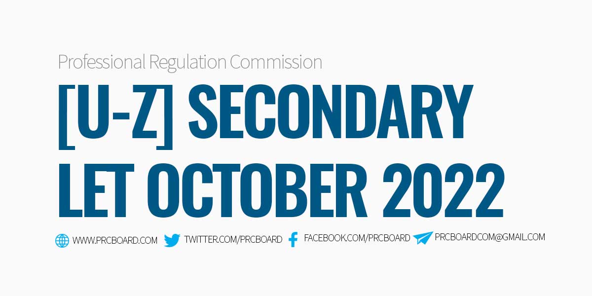 U-Z Secondary: October 2022 LET List of Passers