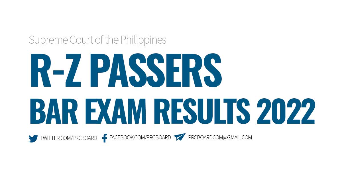 R-Z List of Passers: Bar Exam Results 2022