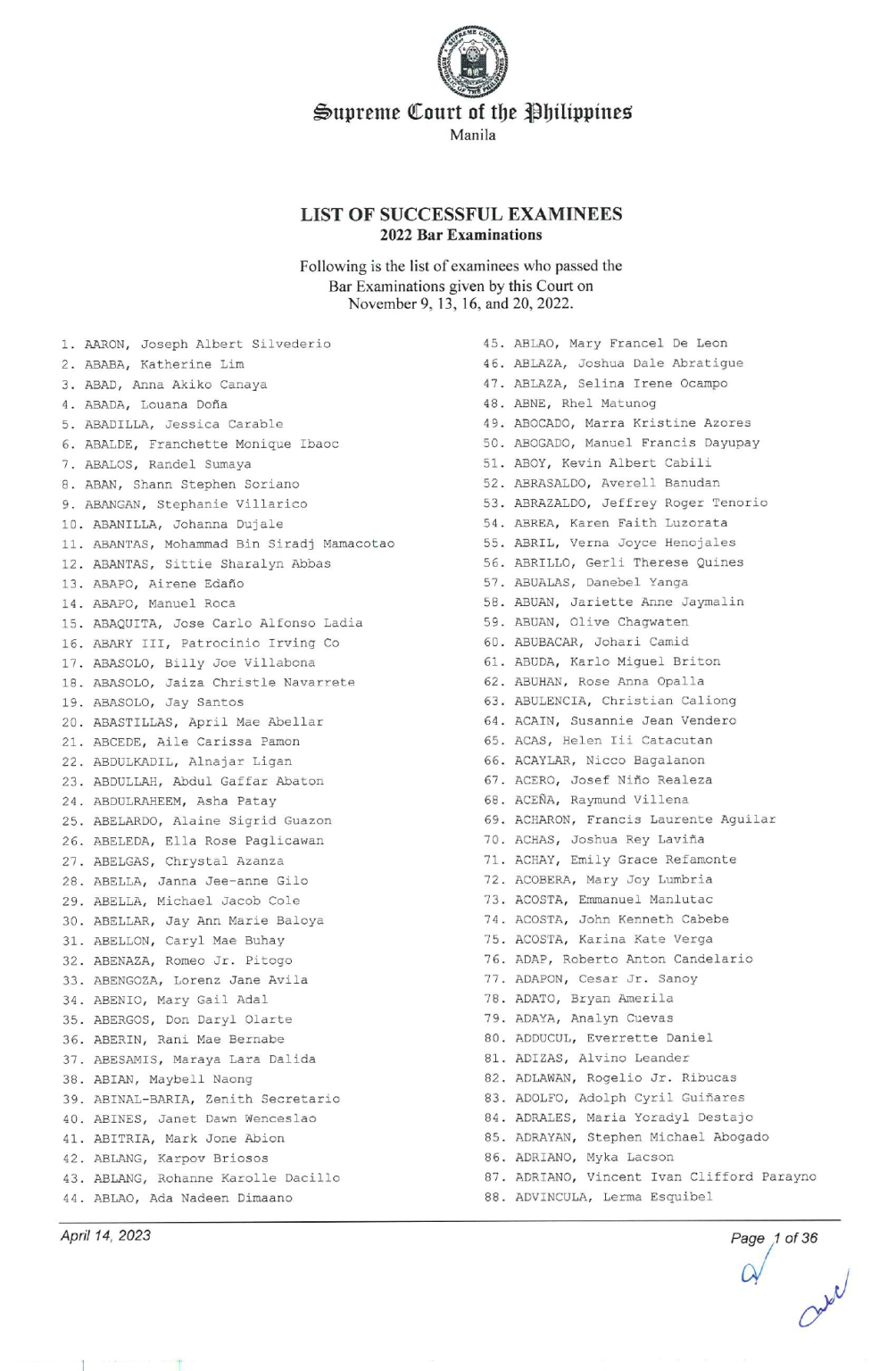 BAR EXAM RESULTS 2022: List of Passers and Topnotchers