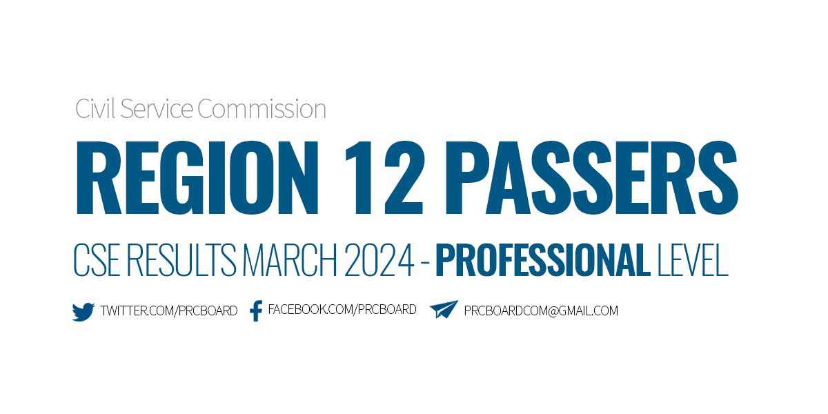REGION 12 Passers Professional: March 2024 Civil Service Exam Results