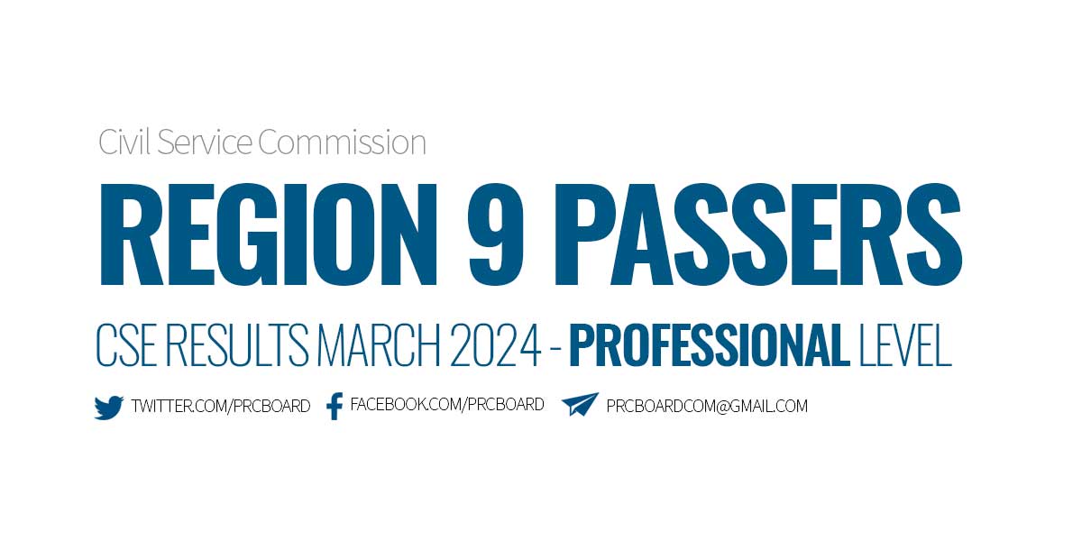 REGION 9 Passers Professional: March 2024 Civil Service Exam Results