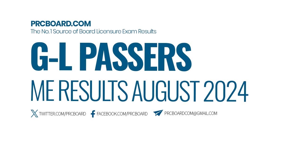 G-L Passers: MELE Results August 2024, Mechanical Engineer Licensure Exam