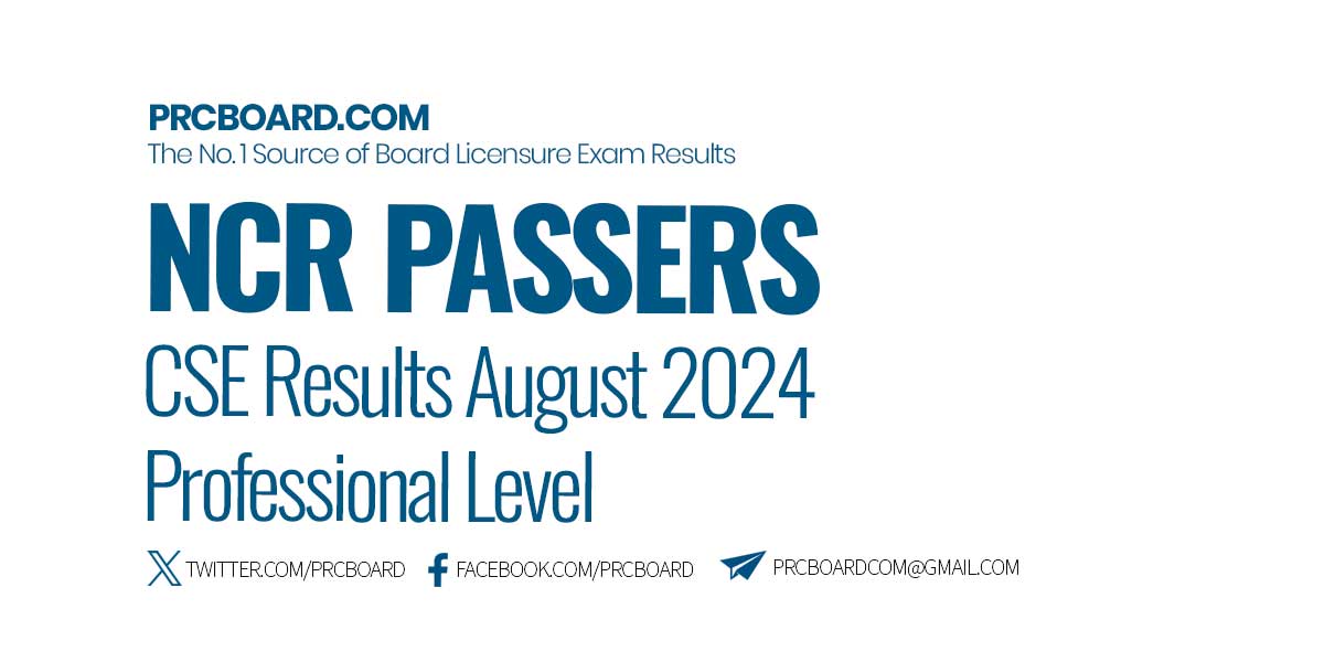 NCR Passers Professional: August 2024 Civil Service Exam (CSE) Results