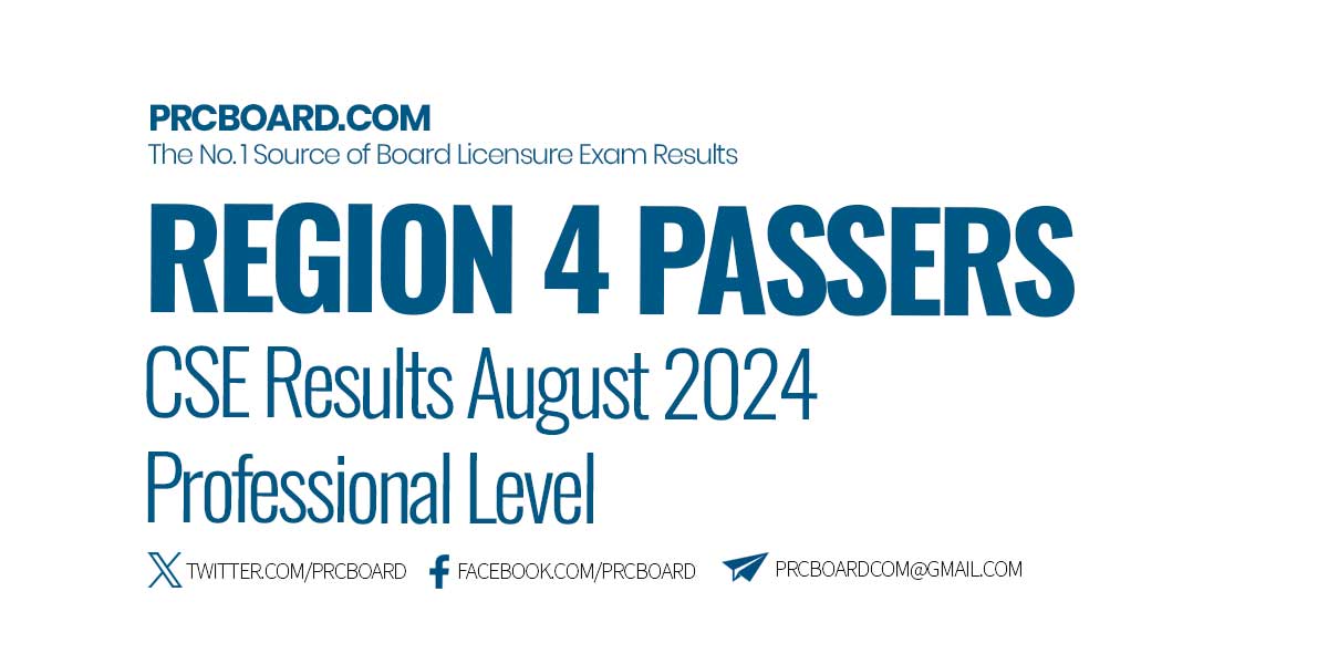 REGION 4 Passers Professional: August 2024 Civil Service Exam (CSE) Results