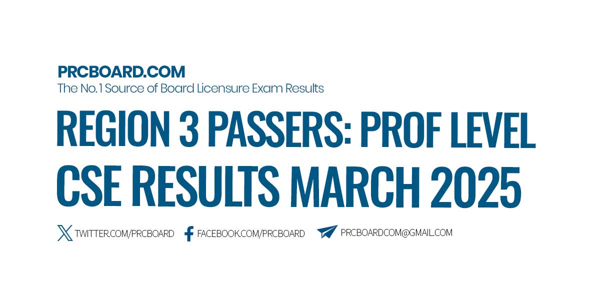 REGION 3 Passers Professional: March 2025 Civil Service Exam (CSE) Results
